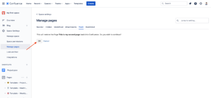 How to restore a deleted page in Confluence