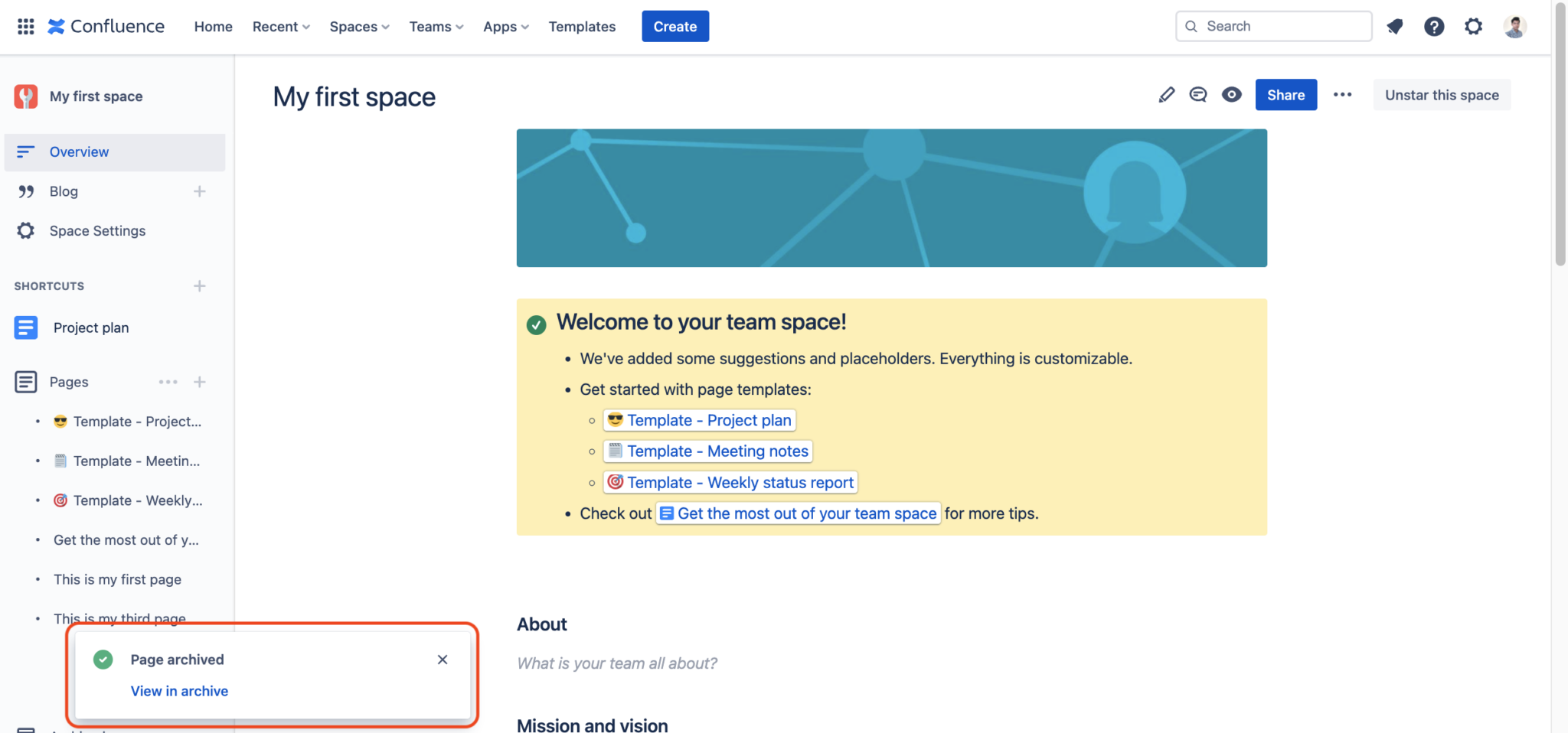 How to restore a deleted page in Confluence