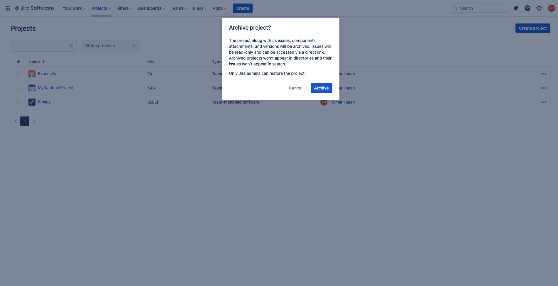How to restore deleted projects in Jira