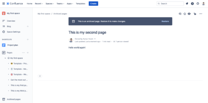 How to restore a deleted page in Confluence