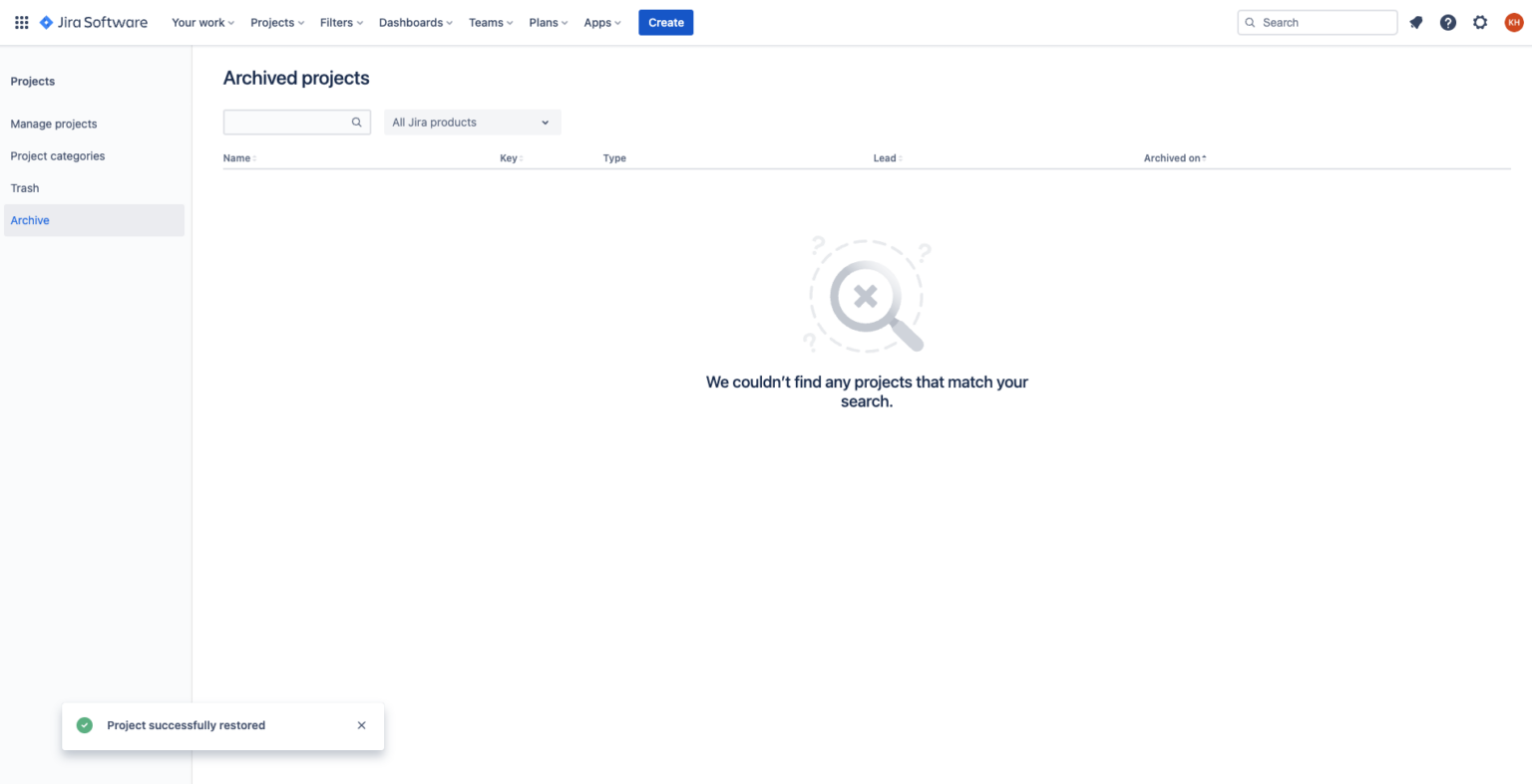 How to restore deleted projects in Jira