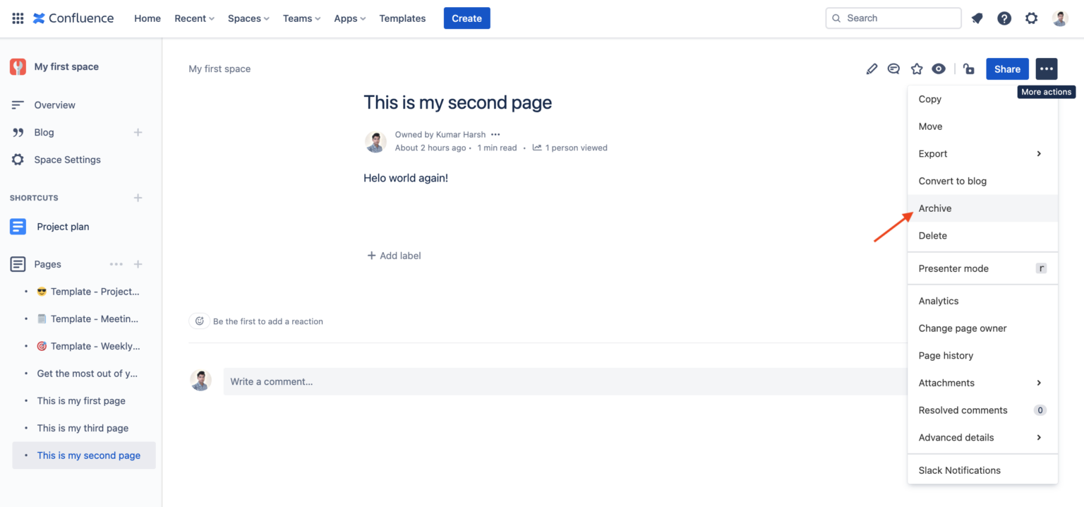 How to restore a deleted page in Confluence
