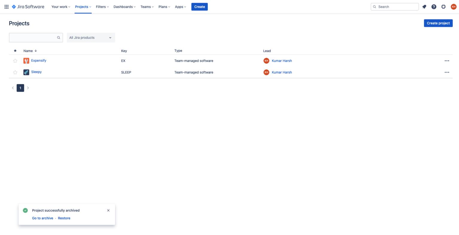 How to restore deleted projects in Jira